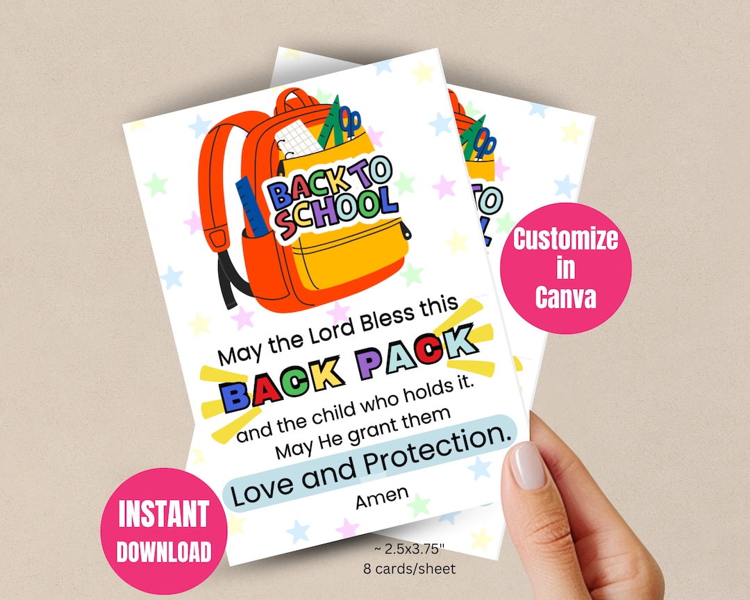 Backpack Blessings Tag, Back to School, Sunday School Printable, Church ...