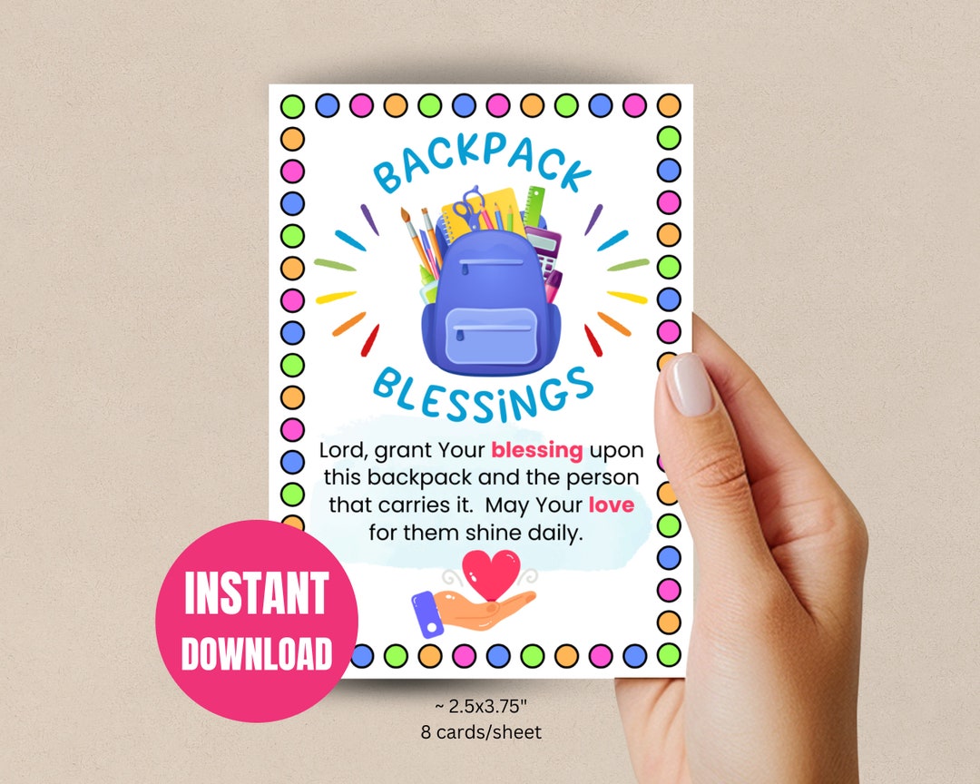 Backpack Blessings Tag, Back to School, Sunday School Printable, Church ...