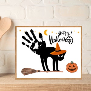 Halloween Handprint Art, Black Cat Handprint Craft, Preschool Activity ...
