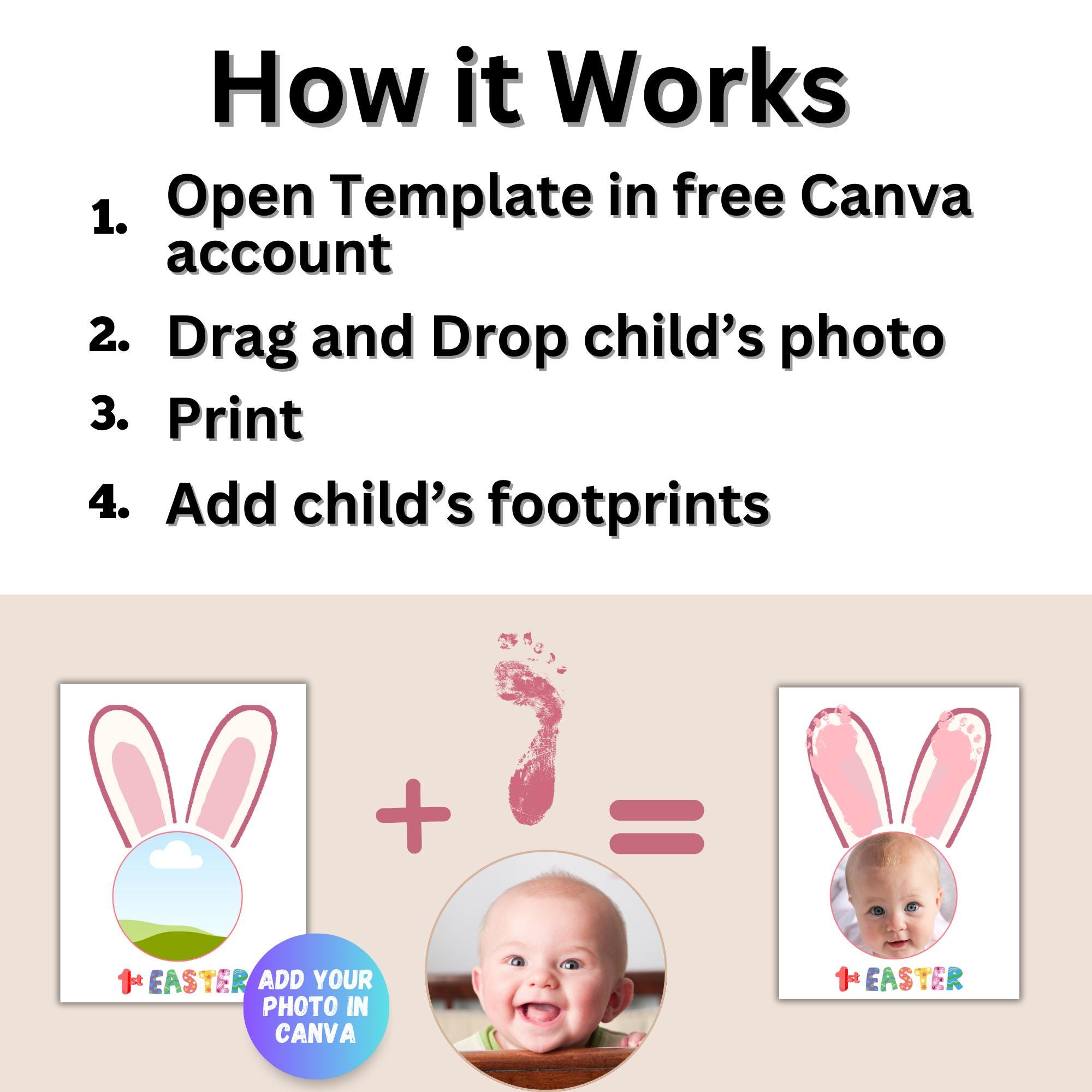 Easter Bunny Footprint Craft, Easter Photo Baby First Easter, Handprint ...