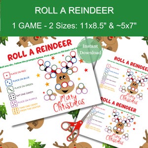 Roll a Reindeer Game, Printable Holiday Game, Christmas Party, Candy ...
