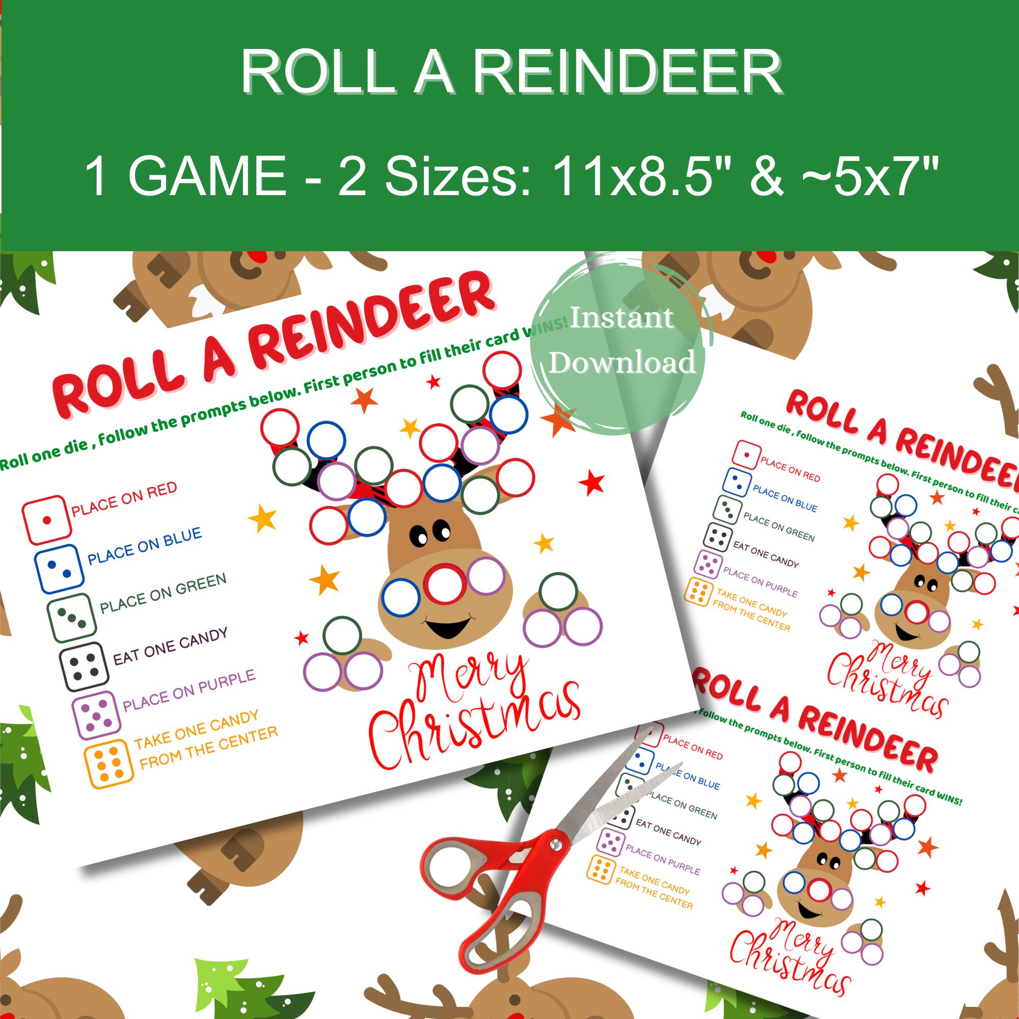 Roll a Reindeer Game, Printable Holiday Game, Christmas Party, Candy ...