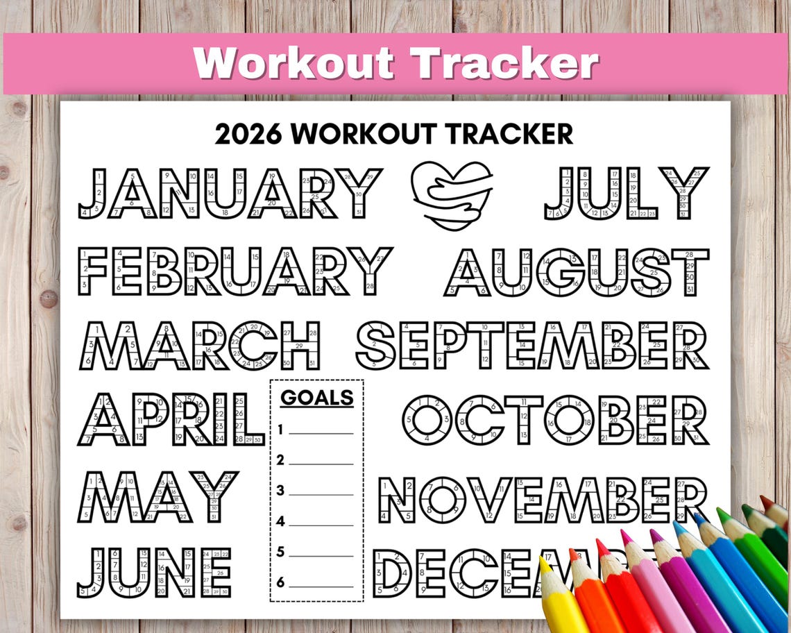 2026 Workout Tracker, 2026 Habit Tracker Coloring Page, Daily Goal ...