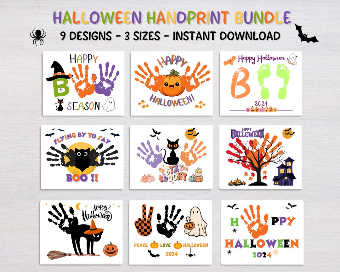 Halloween Handprint Art Bundle, Halloween Handprint Craft, Printable ...
