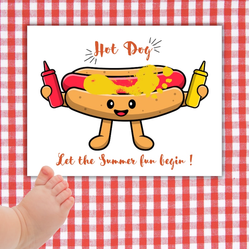 Summer Footprint Art. Hot Dog Craft for Babies, Toddlers. Fun Activity ...