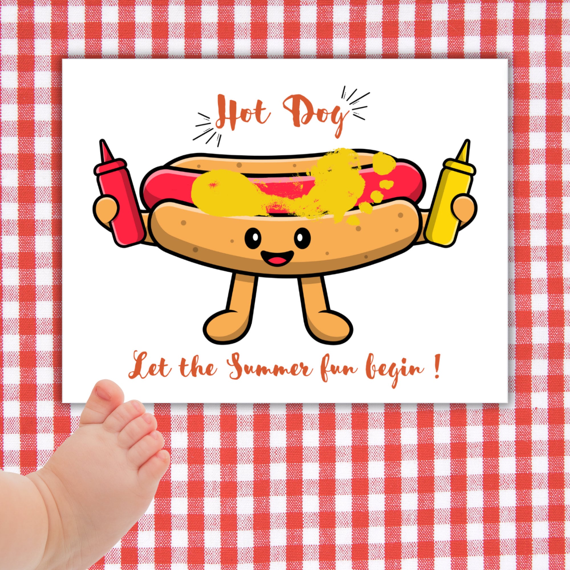 Summer Footprint Art. Hot Dog Craft for Babies, Toddlers. Fun Activity ...