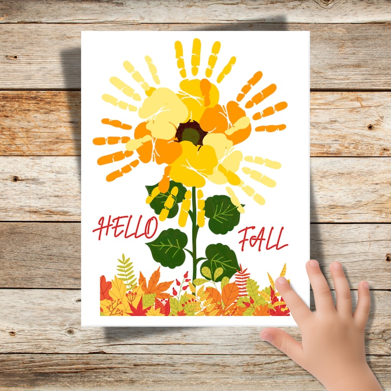 Fall Handprint Art, Sunflower Handprint Craft, Preschool Activity for ...