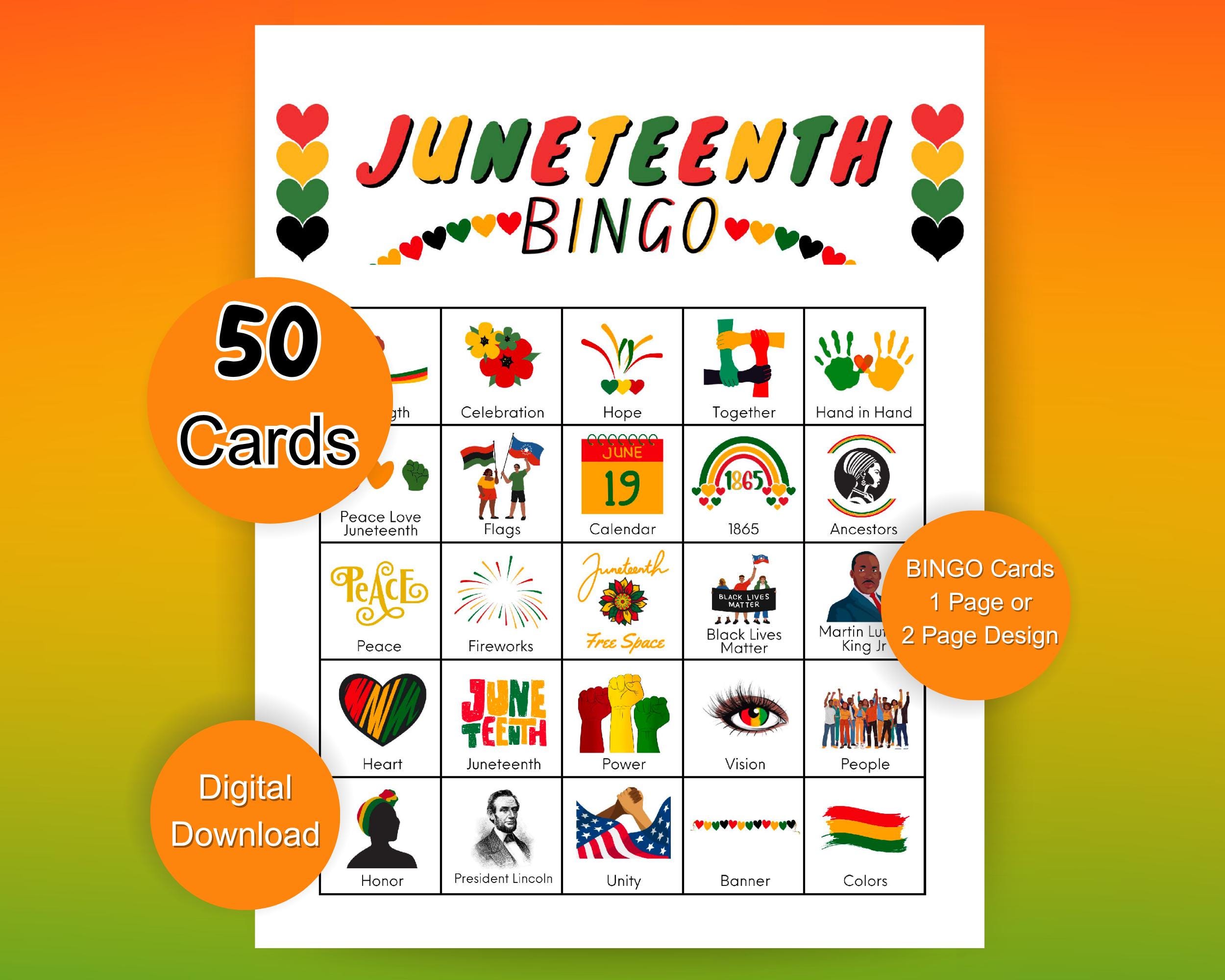 Juneteenth Bingo Game, 50 Printable Bingo Cards, Freedom Day Juneteenth ...