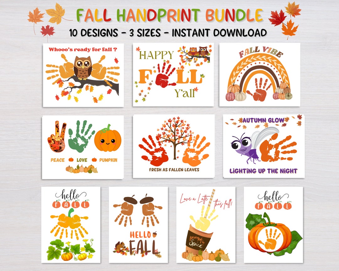 Fall Handprint Art Bundle, Fall Handprint Craft, Printable Activity for ...