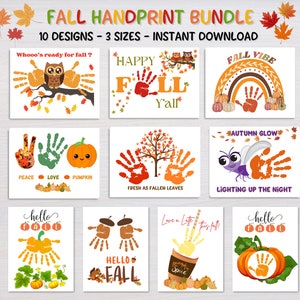 Fall Handprint Art Bundle, Fall Handprint Craft, Printable Activity for ...