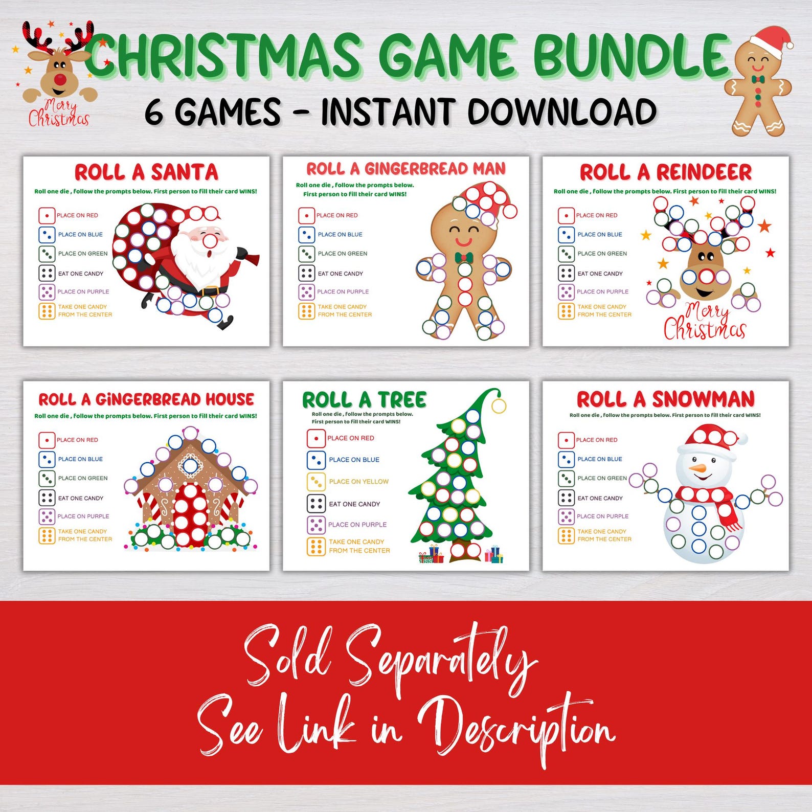 Roll a Gingerbread House Game, Printable Holiday Game, Christmas Party ...