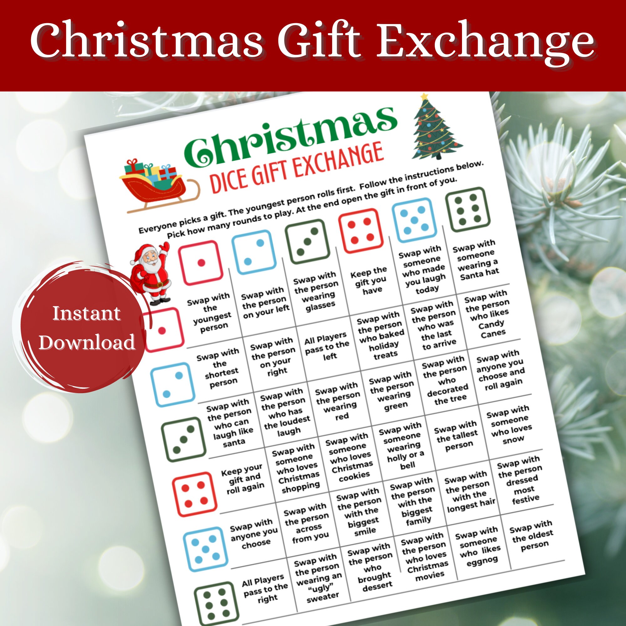 Christmas Gift Exchange Dice Game, Printable Game, Christmas Party ...