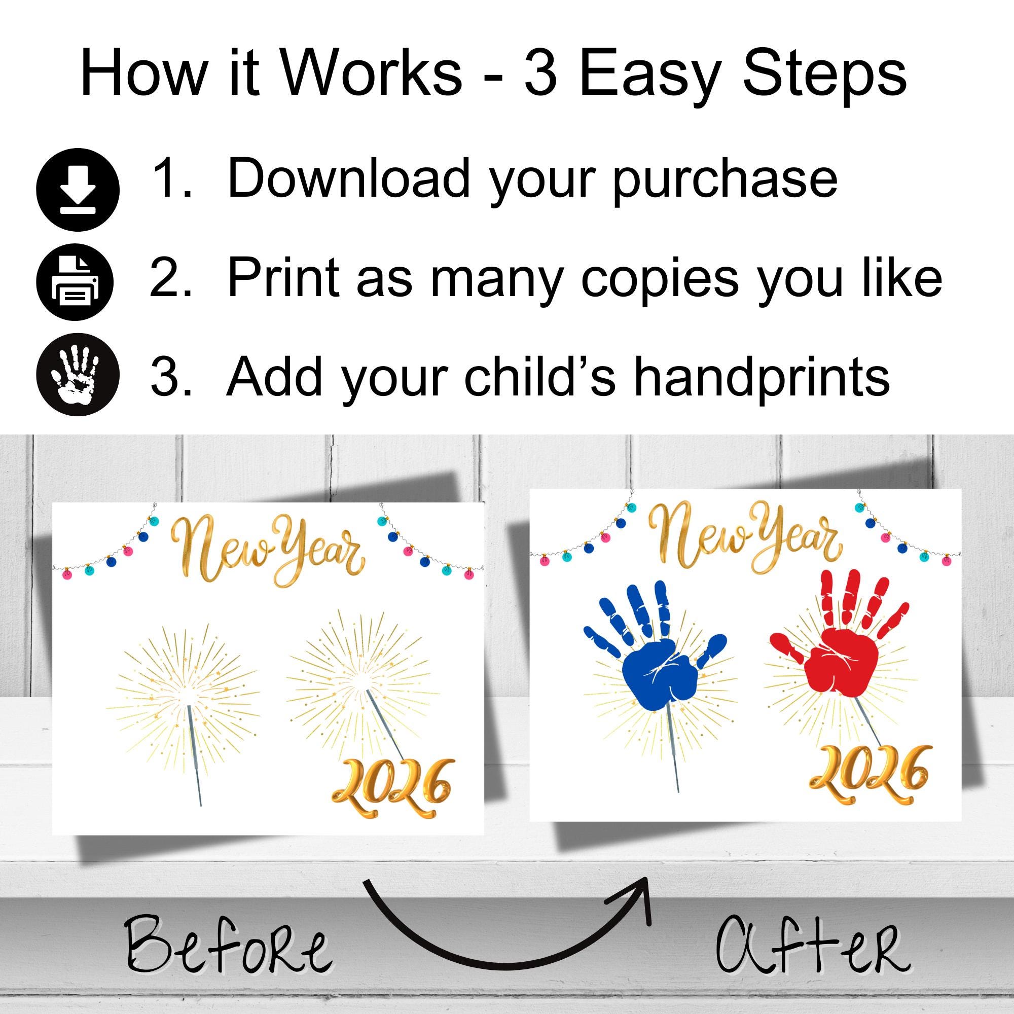 New Years Handprint Craft, Handprint Printable, New Year's Handprint ...