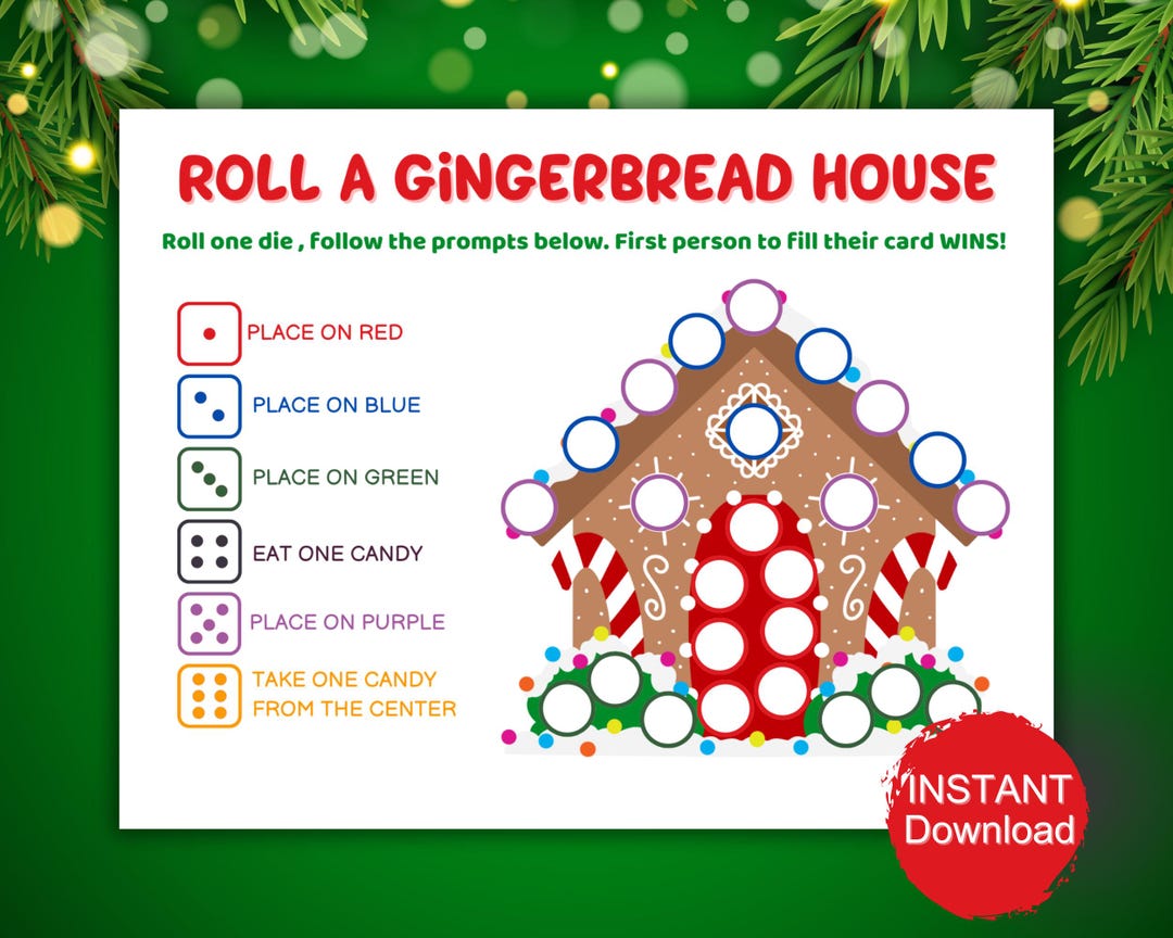 Roll a Gingerbread House Game, Printable Holiday Game, Christmas Party ...