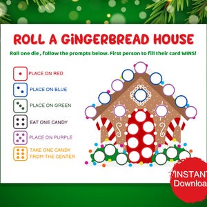 Roll a Gingerbread House Game, Printable Holiday Game, Christmas Party ...
