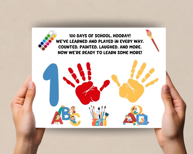 100 Days of School Handprint Craft, Handprint Art, 100 Days of School ...