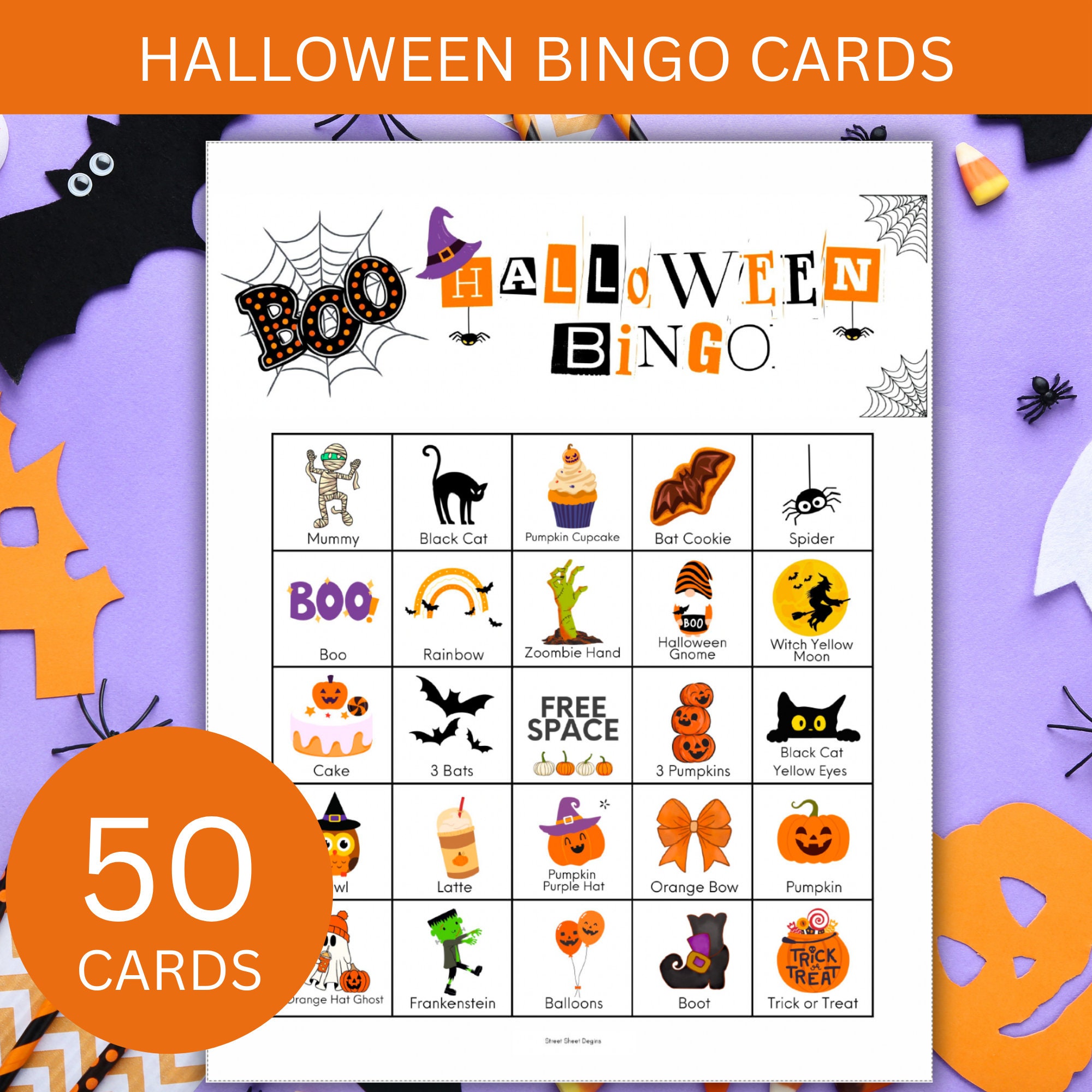Halloween Bingo Game, Kids Halloween Party Game, 50 Halloween Bingo ...