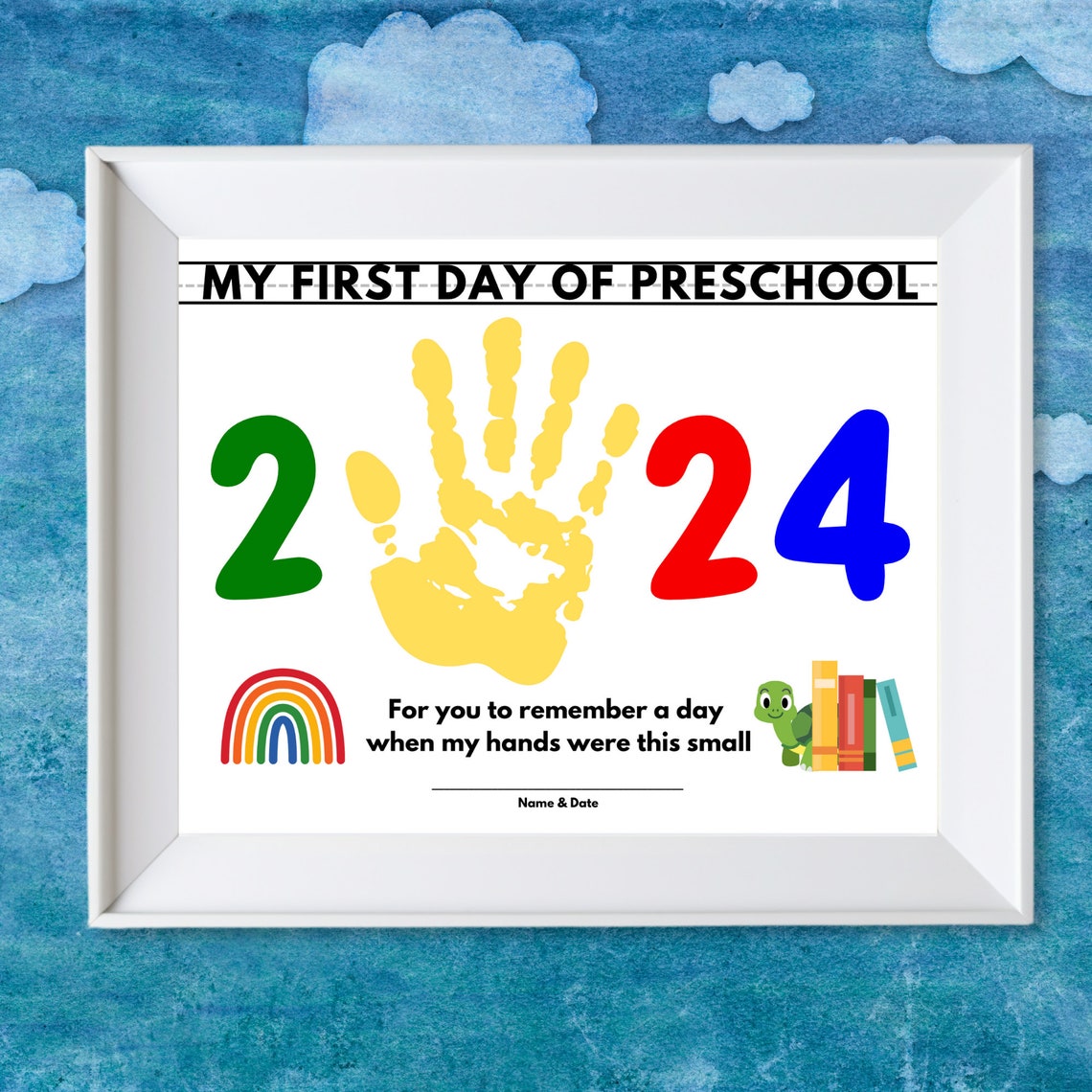 First Day Preschool Handprint Art, Preschool Craft, Preschool Keepsake ...