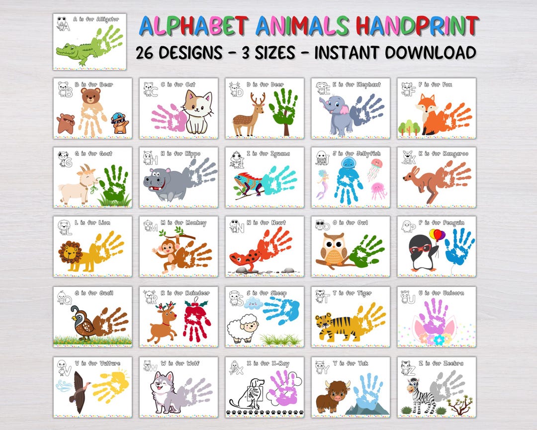 Alphabet Animals Handprint Bundle, Handprint Craft, Printable Activity ...