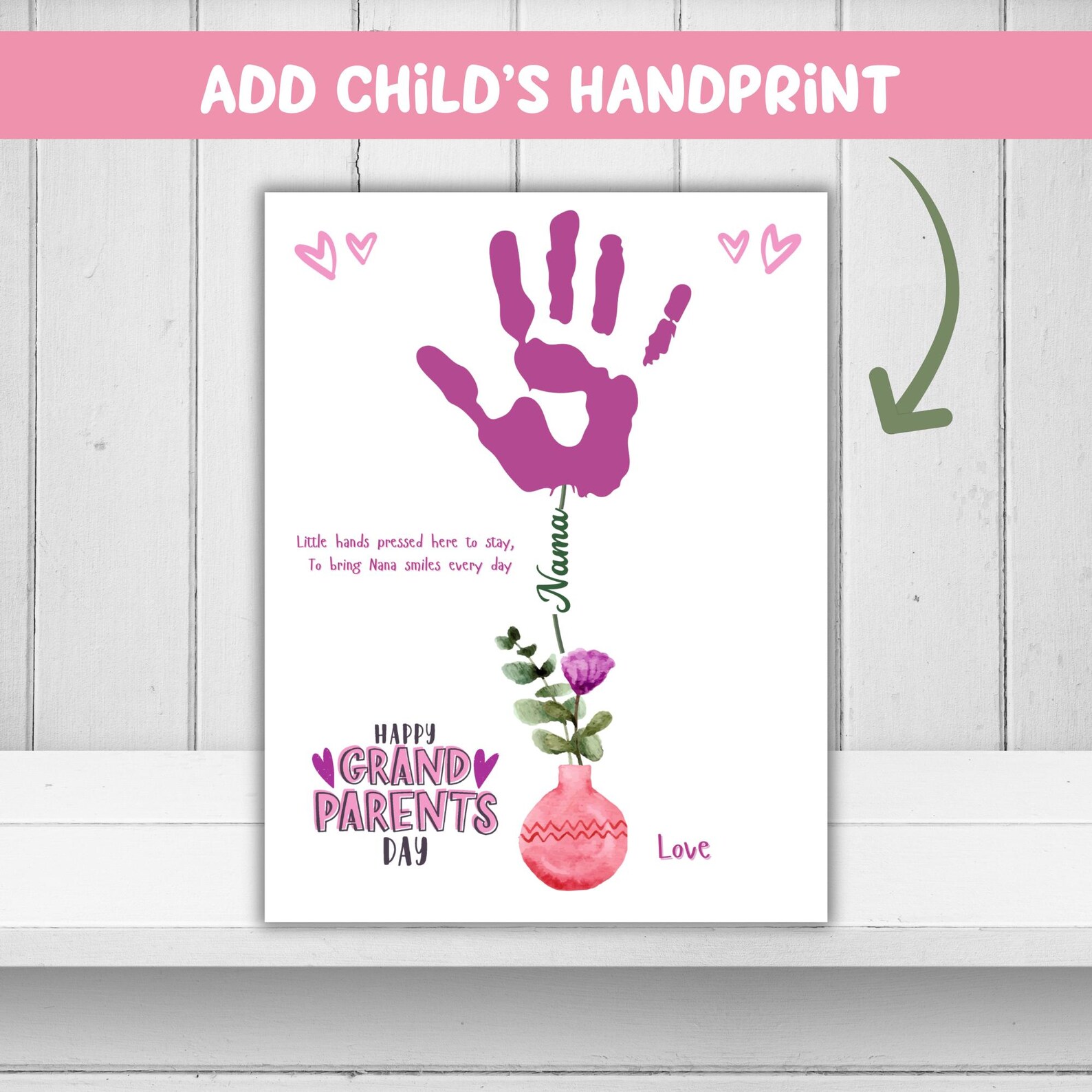 Nana Handprint Craft, Flower Grandparent's Handprint Gift, Poem for ...