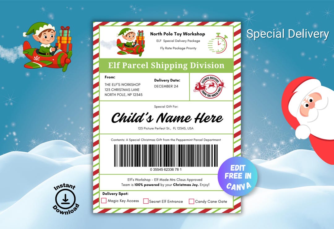 EDITABLE Elf Shipping Label, Printable Elf Shipping Label, Elf Arrival ...