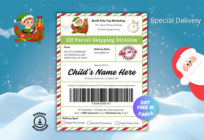 EDITABLE Elf Shipping Label, Printable Elf Shipping Label, Elf Arrival ...