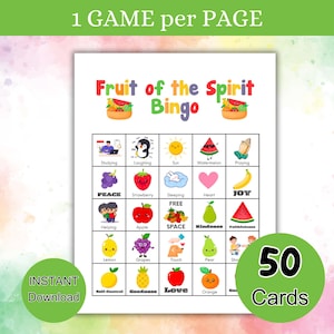 Fruit of the Spirit Bingo Game, 50 Printable Bingo Cards, Fruit of the ...