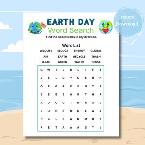Earth Day Word Search, Earth Day Game, Classroom Activity, Family Game ...