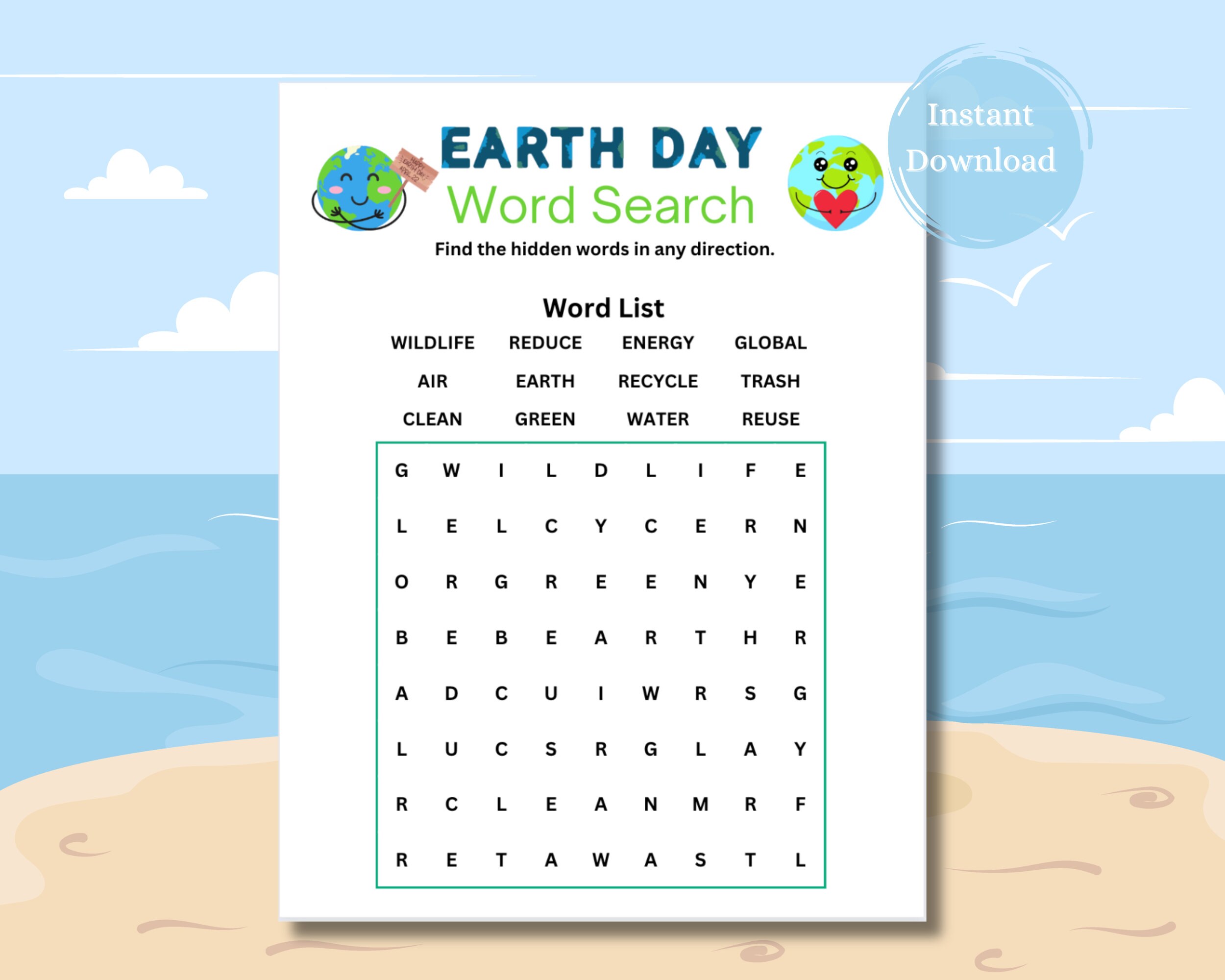 Earth Day Word Search, Earth Day Game, Classroom Activity, Family Game ...