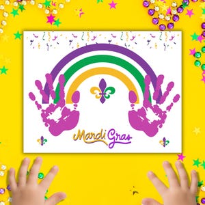 Mardi Gras Handprint Craft, Mardi Gras Handprint Art, Rainbow Handprint ...