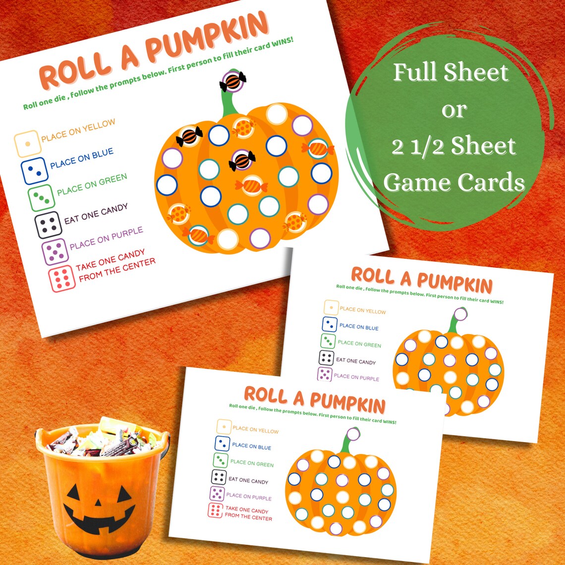 Roll a Pumpkin Game, Printable Game for Kids, Fall Party, Candy Game ...