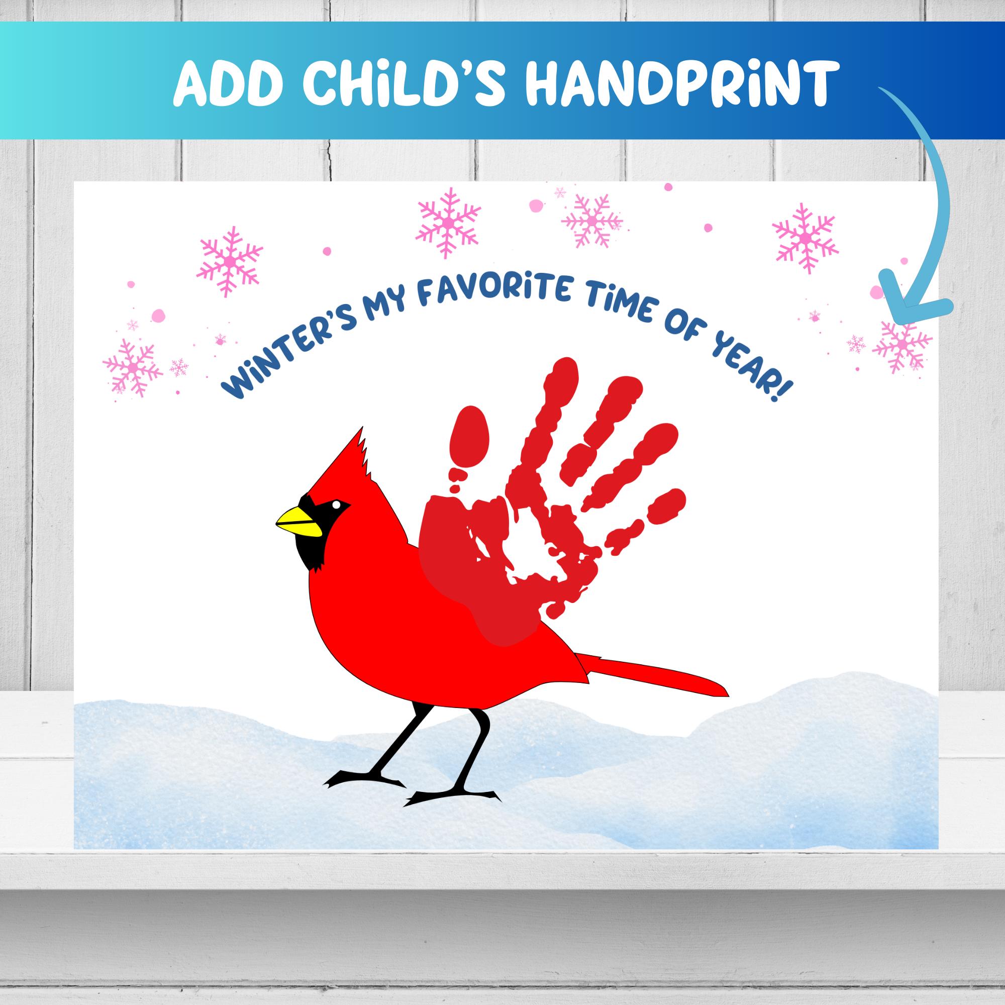 Winter Cardinal Handprint Craft, Winter Handprint Art, Handprint ...