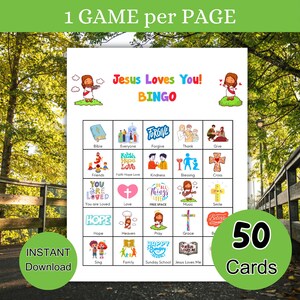 Church Bingo Game, 50 Printable Bingo Cards, Jesus Loves You Sunday ...