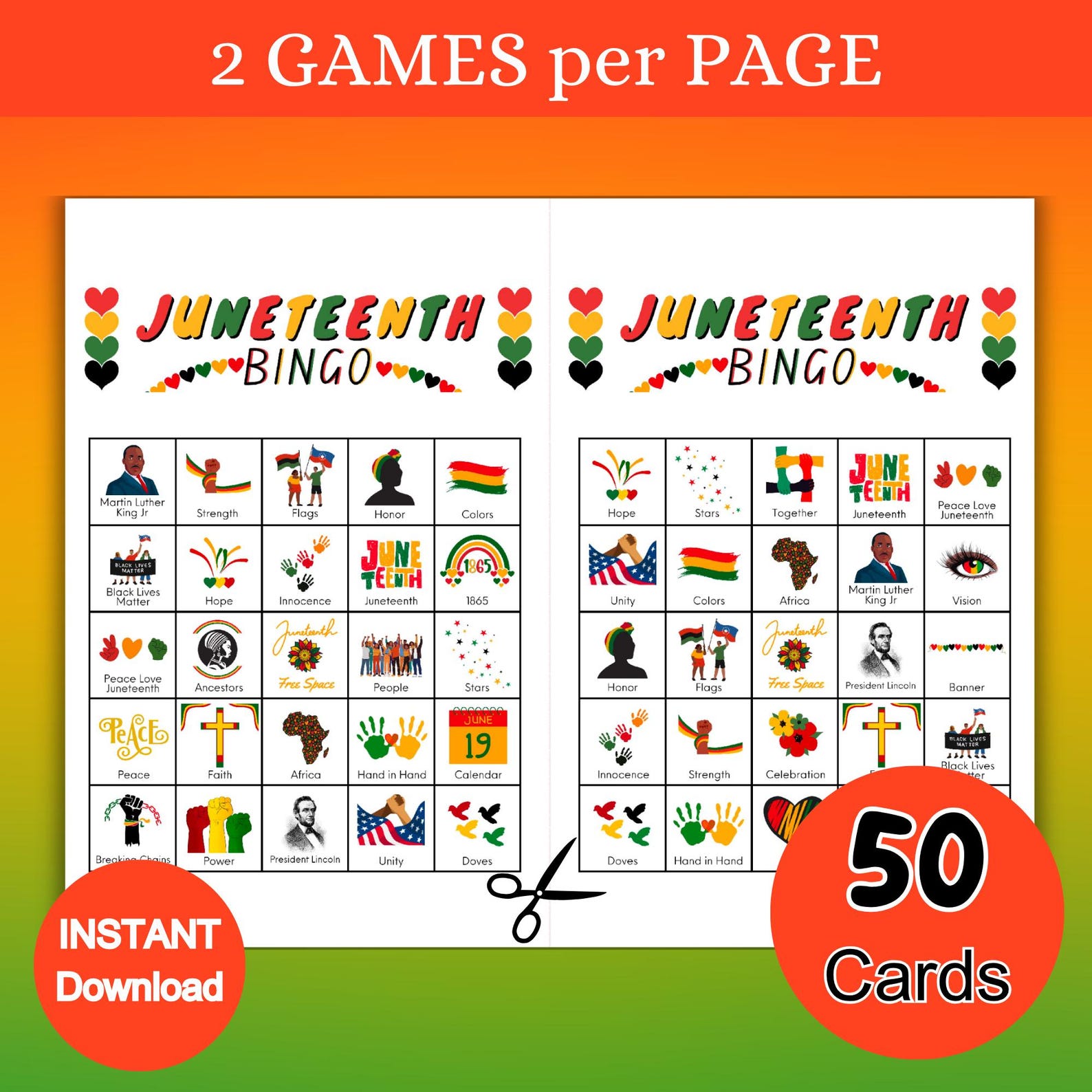 Juneteenth Bingo Game, 50 Printable Bingo Cards, Freedom Day Juneteenth ...