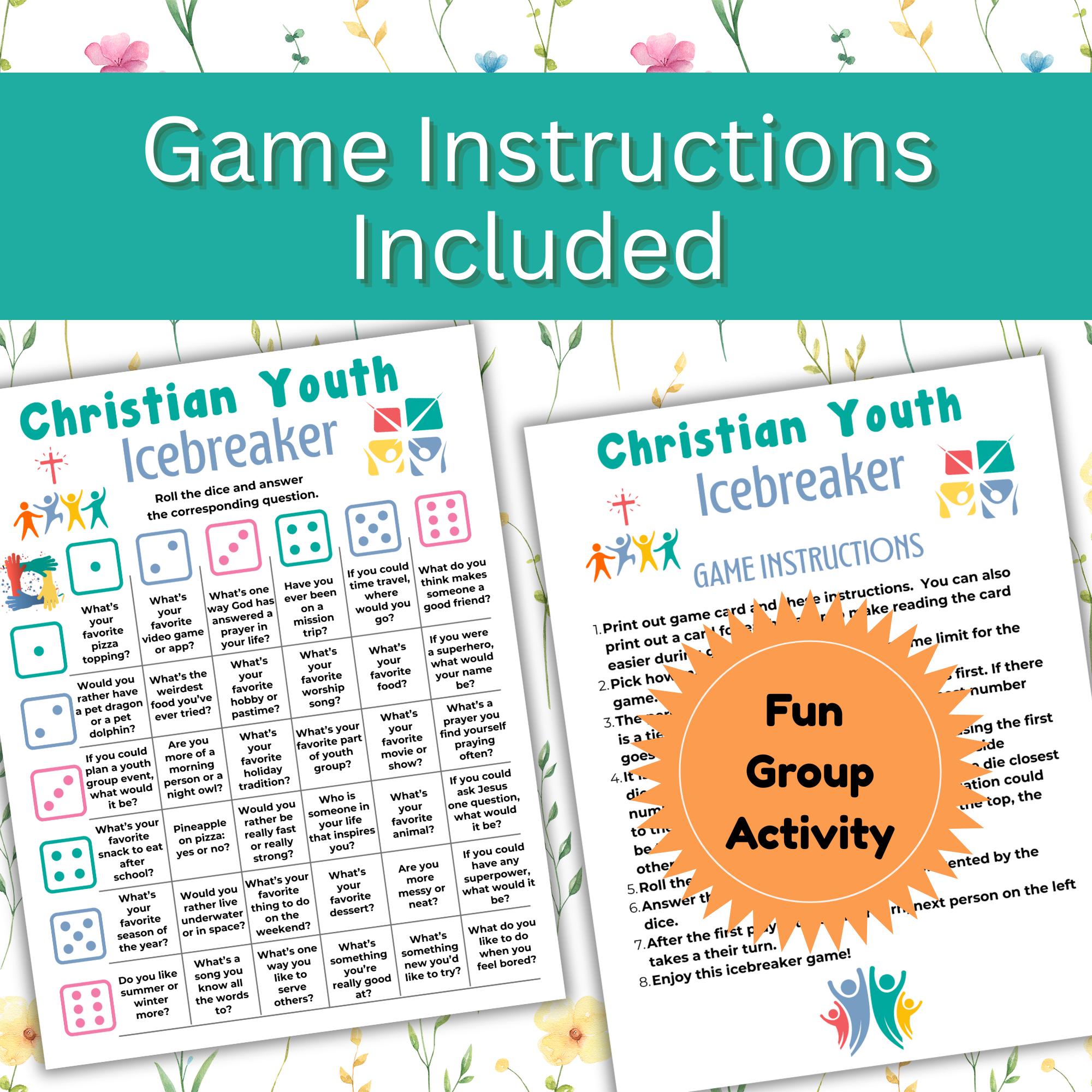 Christian Youth Icebreaker Dice Game, Printable Game, Christian Party ...