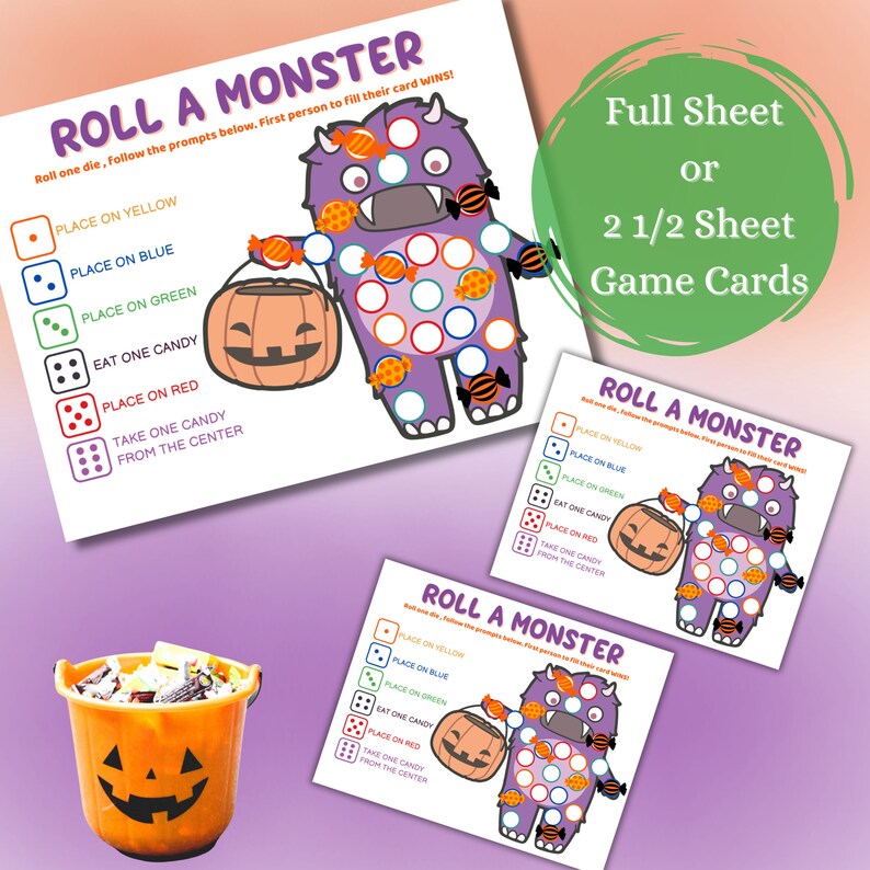 Roll a Monster Game, Printable Game for Kids, Fall Party, Candy Game ...