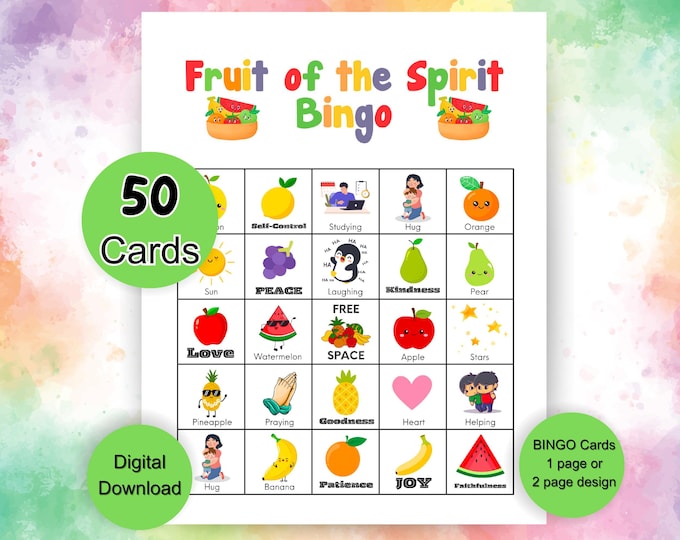 Fruit of the Spirit Bingo Game, 50 Printable Bingo Cards, Fruit of the ...