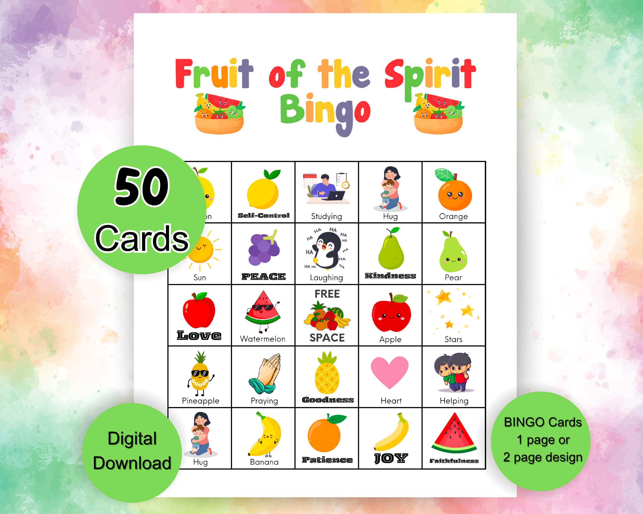 Fruit of the Spirit Bingo Game, 50 Printable Bingo Cards, Fruit of the ...