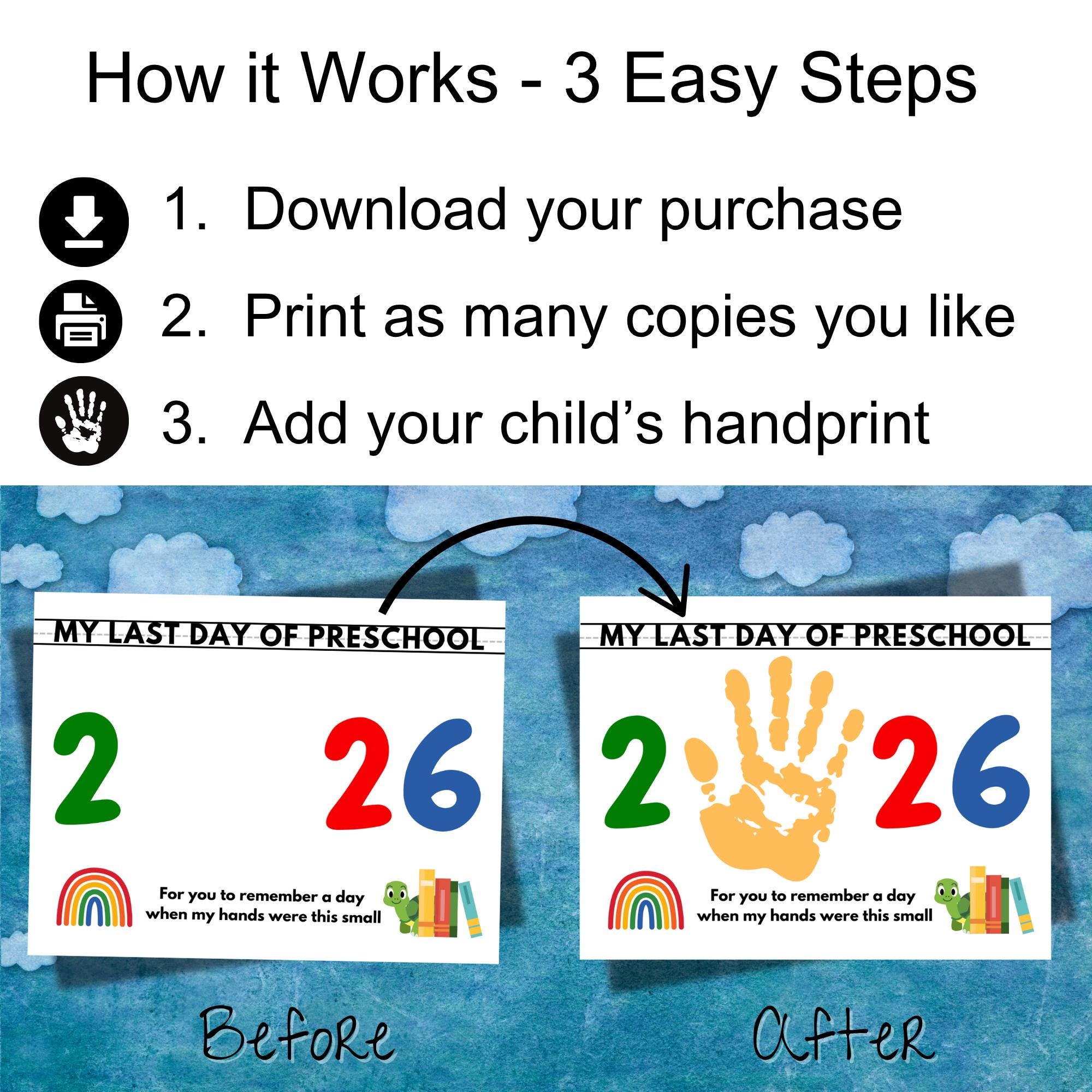 Last Day Preschool Handprint Art, Preschool Craft, Preschool Keepsake ...