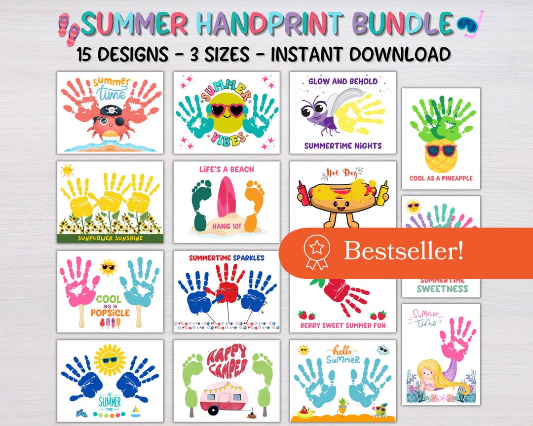 Summer Handprint Craft Bundle, Summer Handprint Art, Printable Activity ...