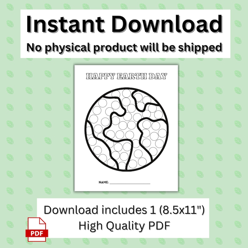 Earth Day Dot Marker Coloring Page for Preschoolers. Earth Day Earth ...