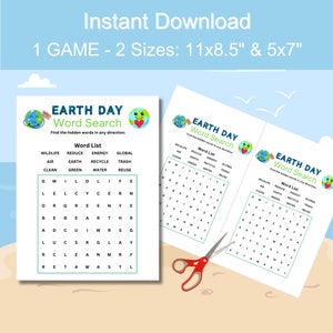 Earth Day Word Search, Earth Day Game, Classroom Activity, Family Game ...