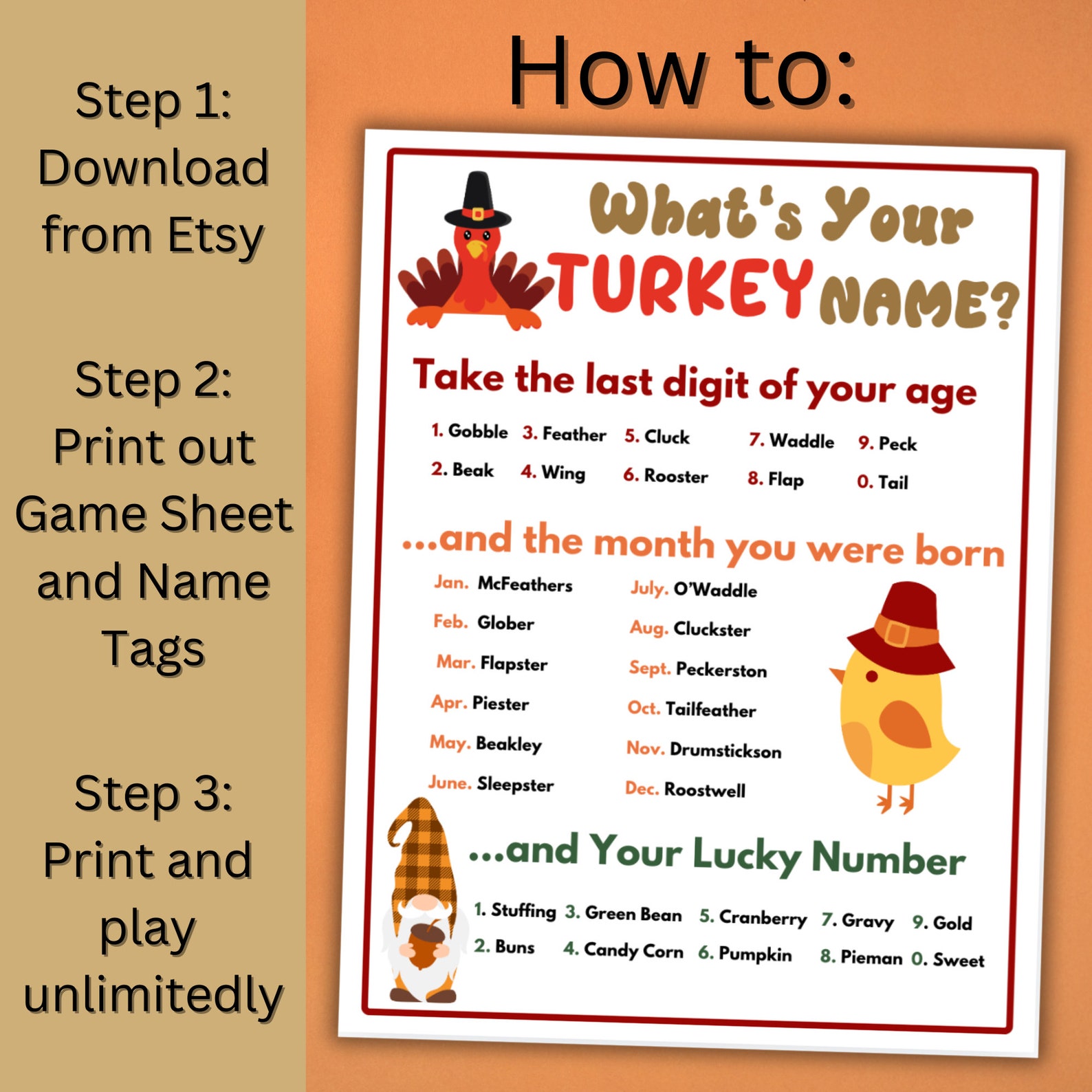 What's Your Turkey Name, Office Party Game, Thanksgiving Game ...