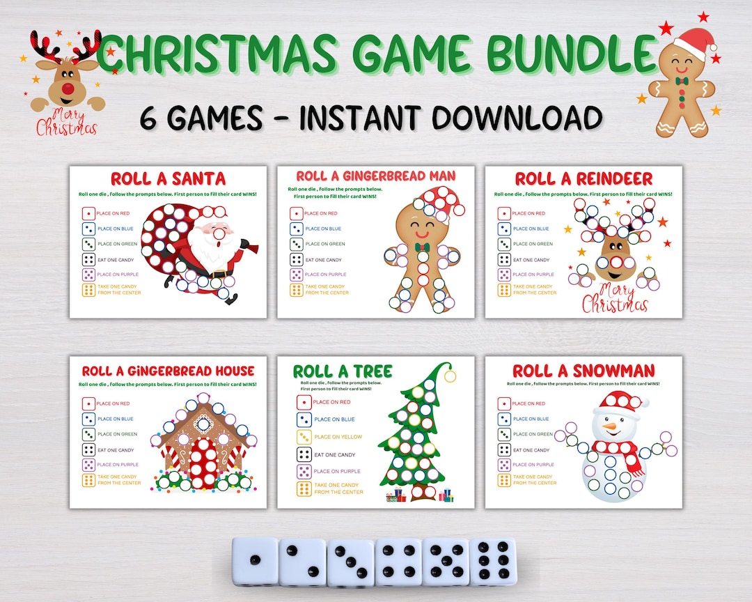 Roll a Reindeer Game, Printable Holiday Game Bundle, Christmas Party ...