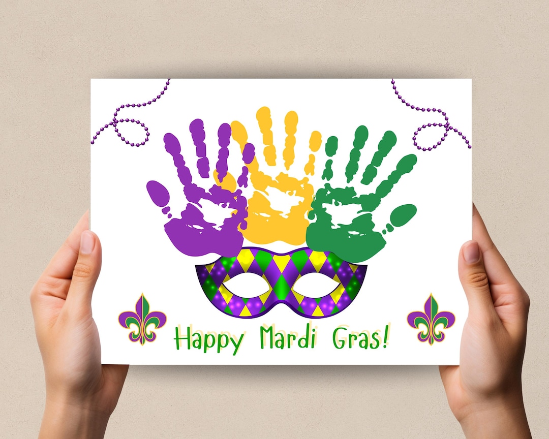 Mardi Gras Handprint Craft, Mardi Gras Mask Handprint Art, Printable ...