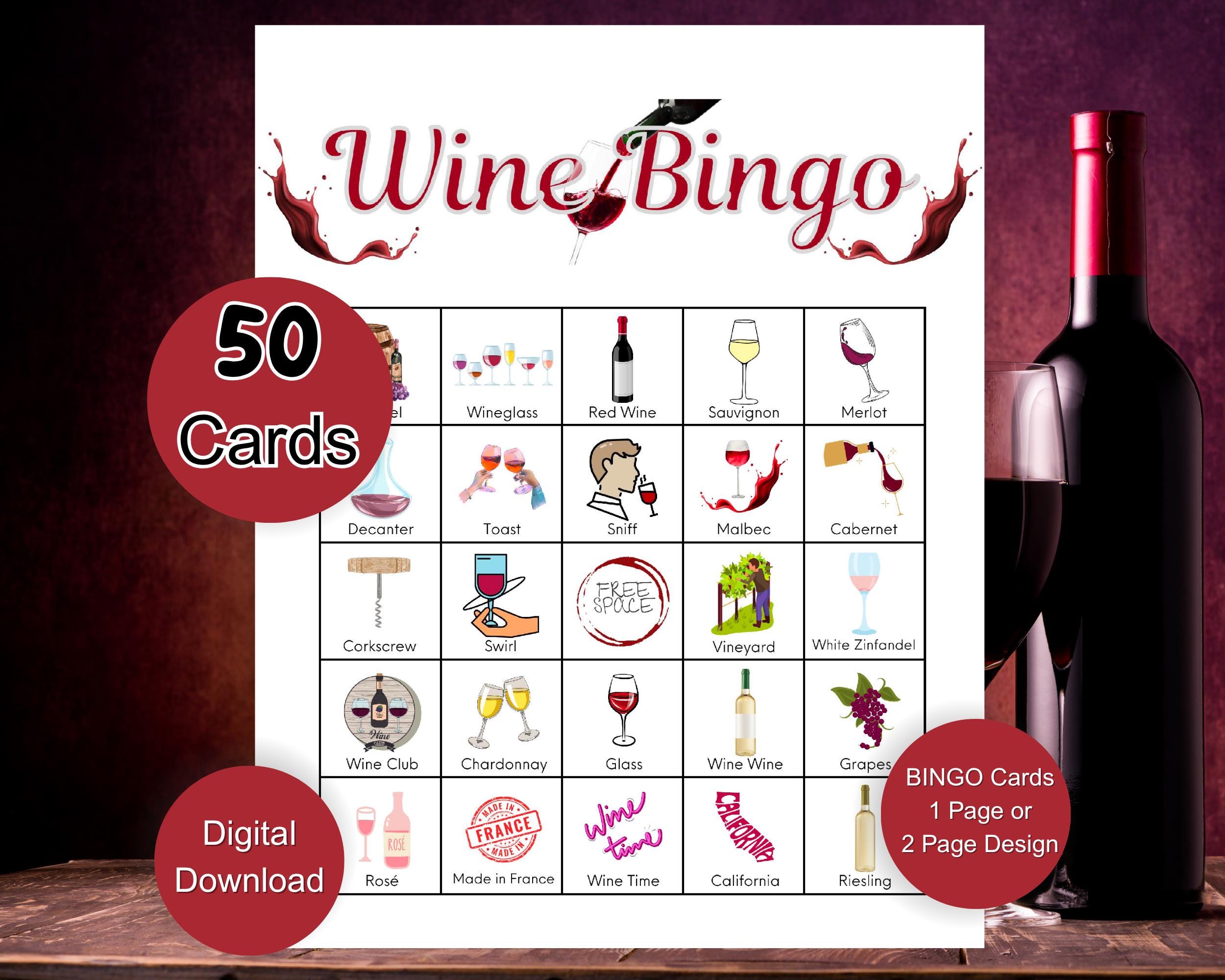 Wine Bingo Game, 50 Printable Bingo Cards, Wine Club BINGO Game, Easy ...