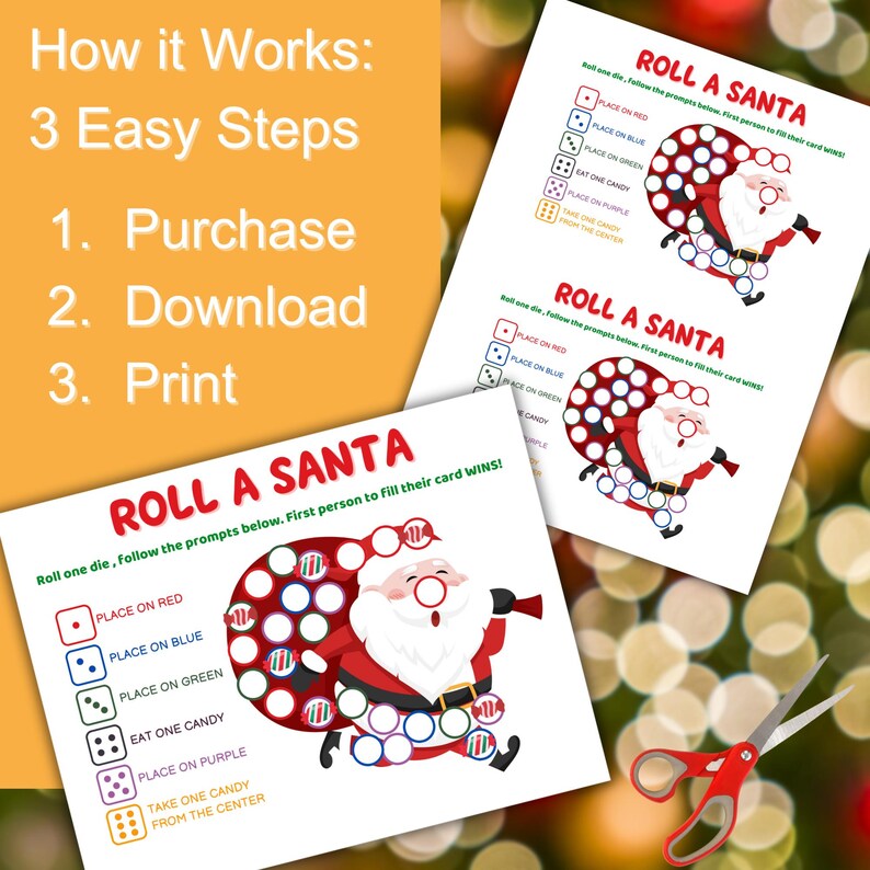 Roll a Santa Game, Printable Holiday Game, Christmas Party, Candy Game ...