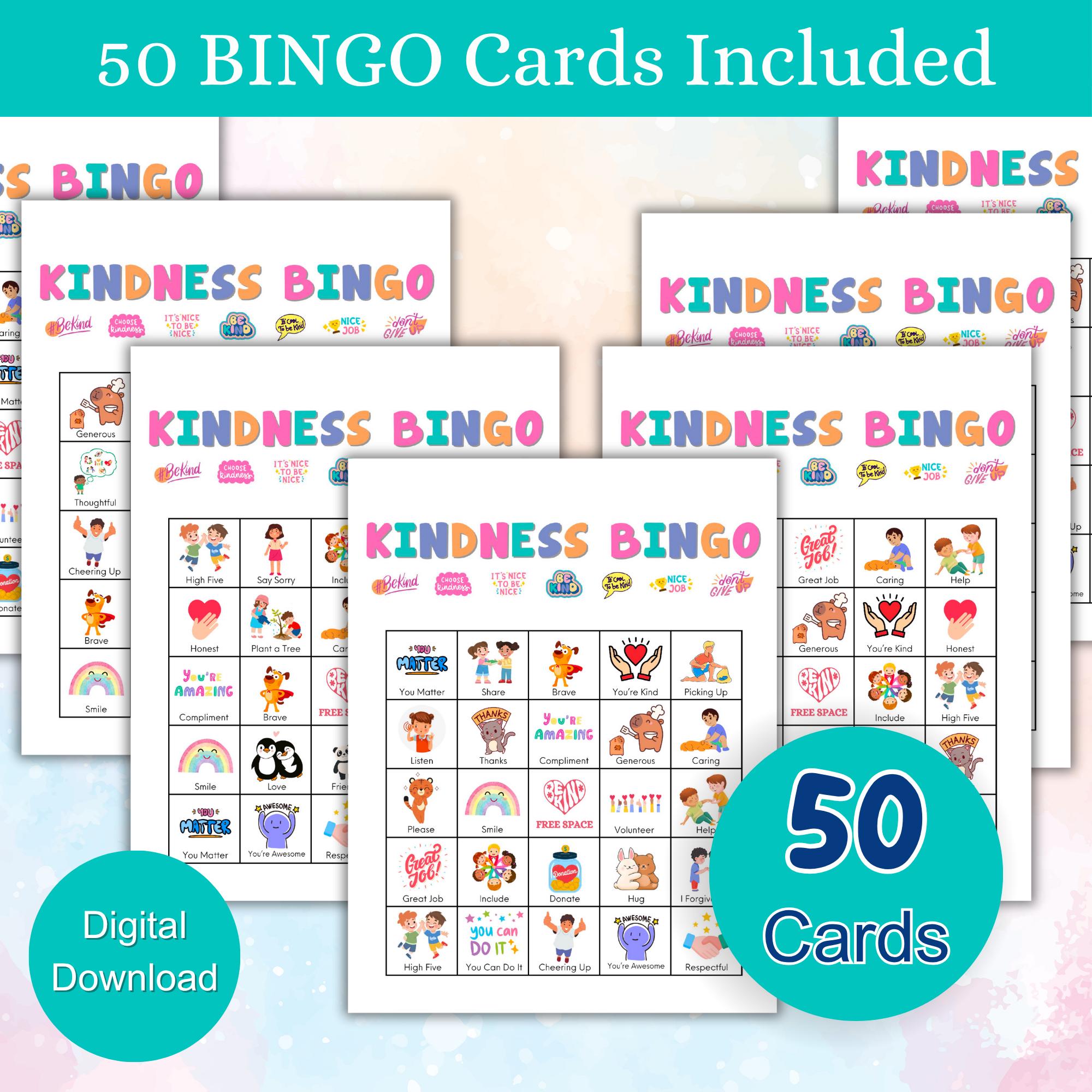 Kindness Bingo Game, 50 Printable Bingo Cards, Fun Sunday School Game ...
