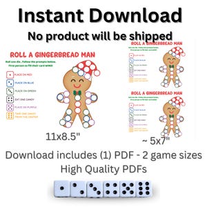 Roll a Gingerbread Man Game, Printable Holiday Game, Christmas Party ...
