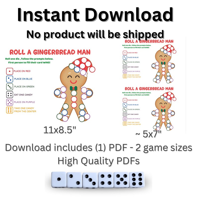 Roll a Gingerbread Man Game, Printable Holiday Game, Christmas Party ...